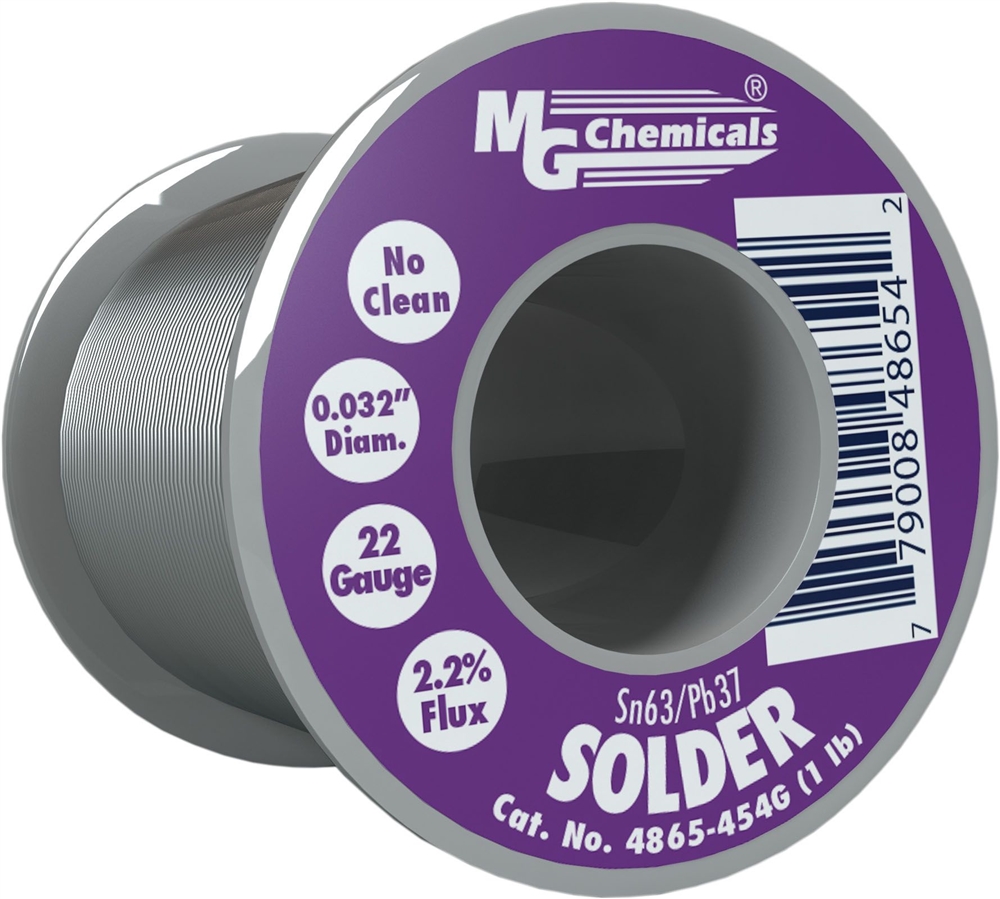 4865-454G Solder Wire Sn63/Pb37, No Clean, 0.032" Dia. 1 LB MG Chemicals